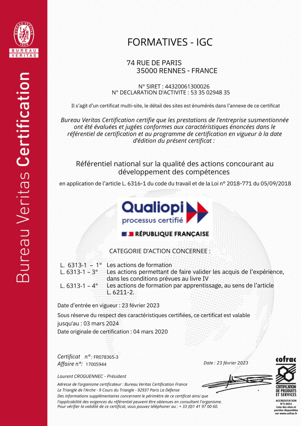 Certification RNCP - IGC Business School